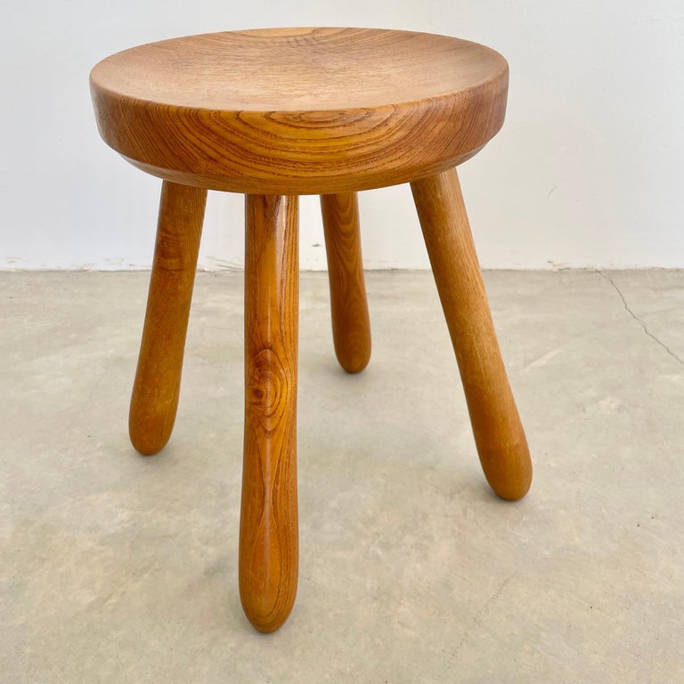 Perriand Style Chunky Wood Stool, 1960s France For Sale at 1stDibs