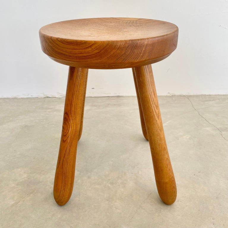Perriand Style Chunky Wood Stool, 1960s France For Sale at 1stDibs