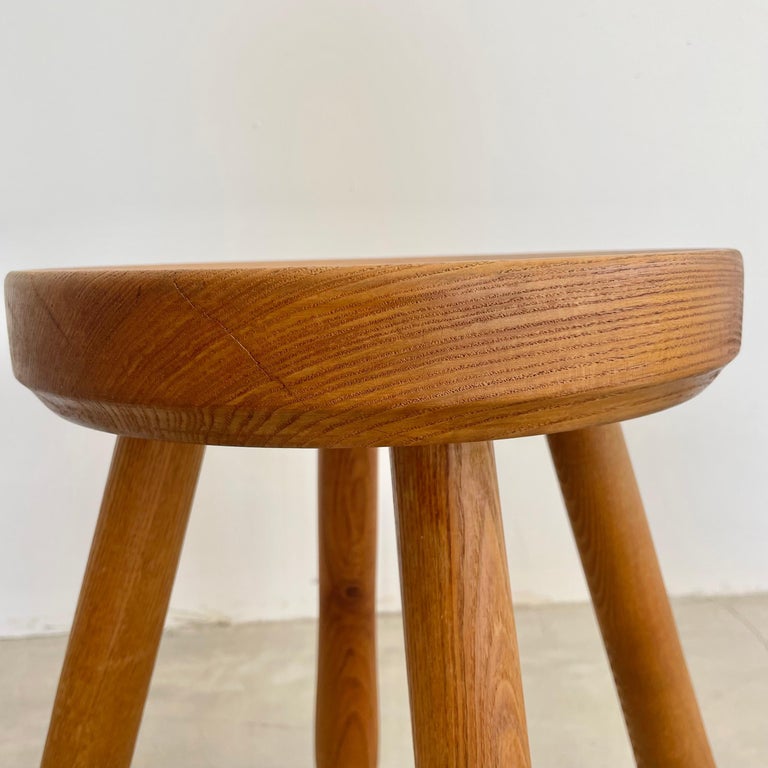 Perriand Style Chunky Wood Stool, 1960s France For Sale at 1stDibs