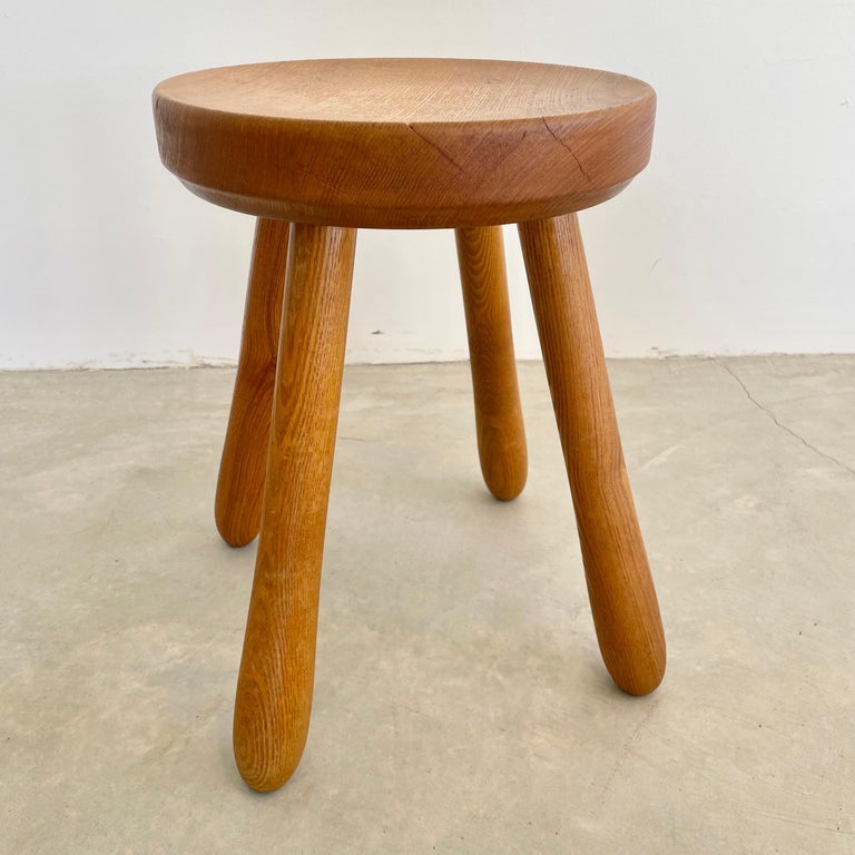 Perriand Style Chunky Wood Stool, 1960s France For Sale at 1stDibs