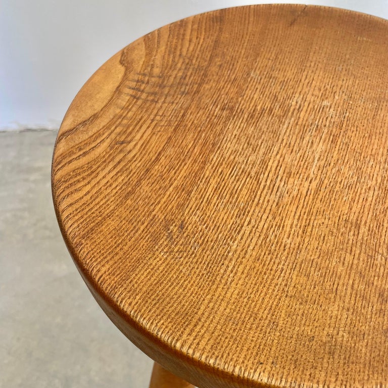 Perriand Style Chunky Wood Stool, 1960s France For Sale at 1stDibs