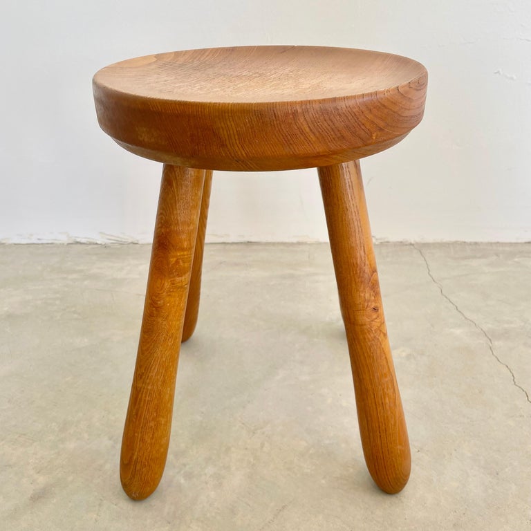 Perriand Style Chunky Wood Stool, 1960s France For Sale at 1stDibs