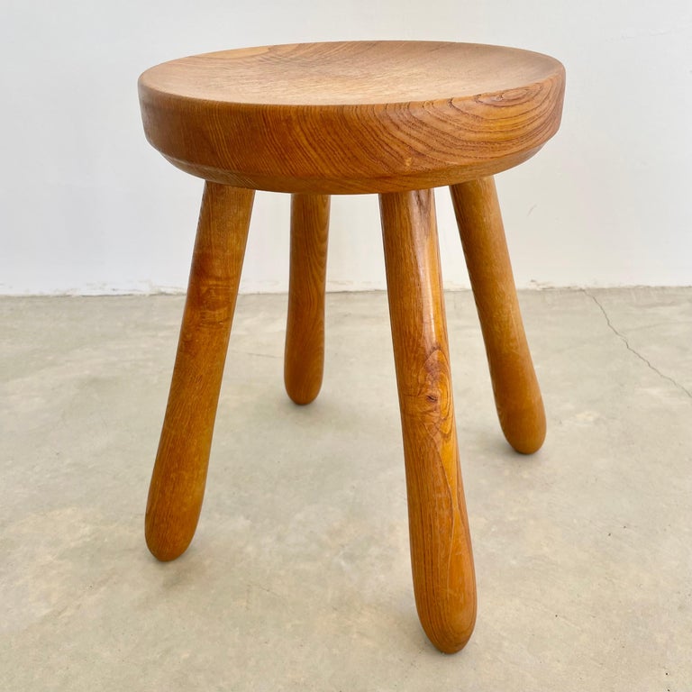 Perriand Style Chunky Wood Stool, 1960s France For Sale at 1stDibs