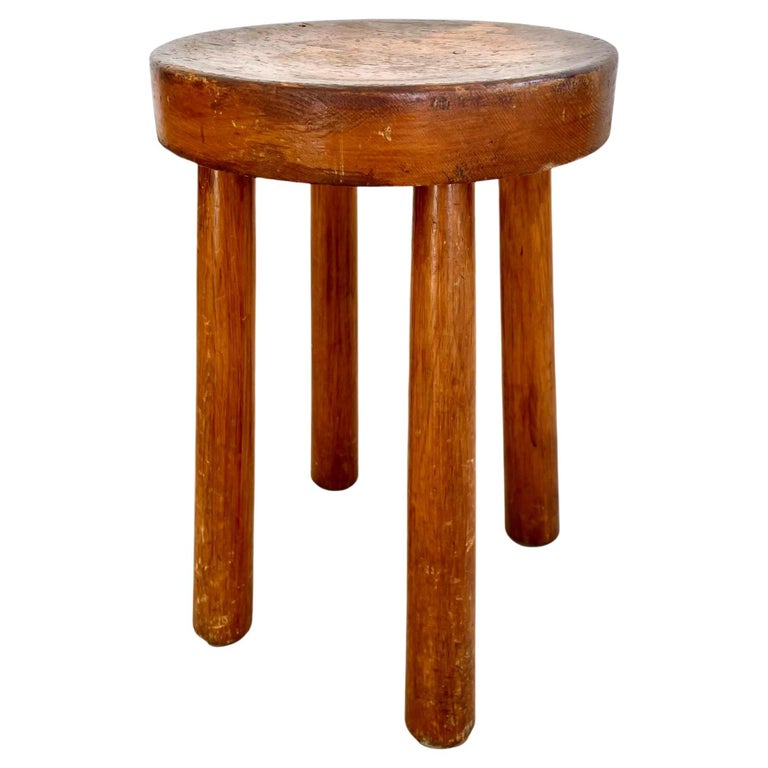 Perriand style Chunky Wood Stool, 1960s France at 1stDibs