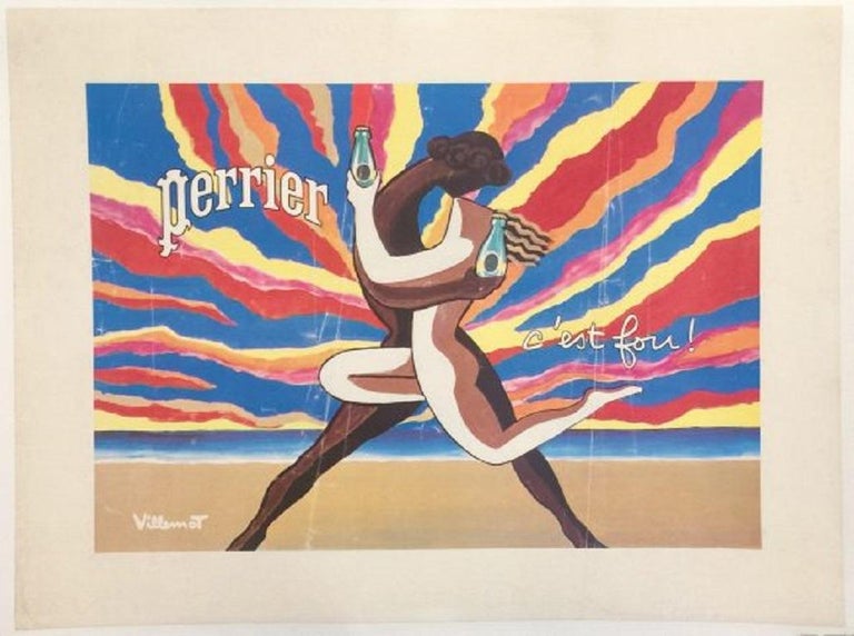 Perrier C’est Fou Kiss Original Vintage Poster at 1stDibs