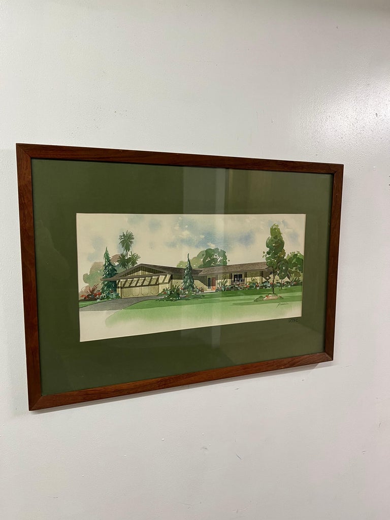 Perrin Architectural Rendering with Green Matte in Wood Frame For Sale ...