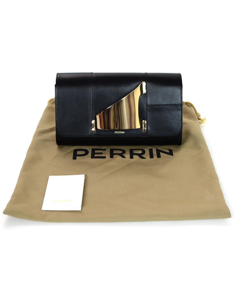 Perrin Black Calfskin Leather/Goldtone L'Eiffel Right Hand Glove Clutch ...