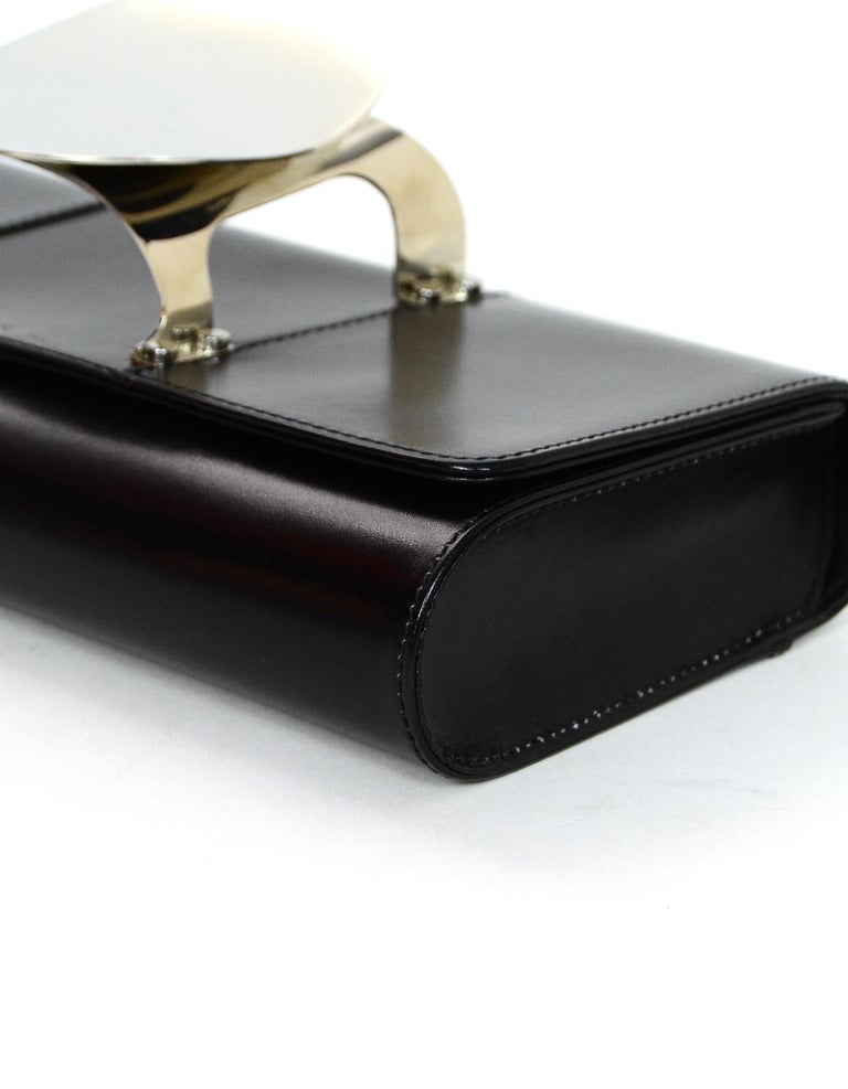 Perrin Black Calfskin Leather/Silvertone Le Disc Right Hand Clutch Bag ...