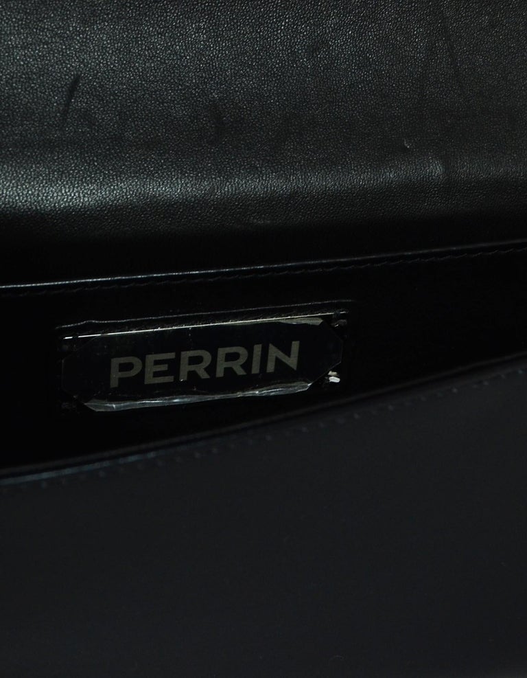 Perrin Black Calfskin Leather/Silvertone Le Disc Right Hand Clutch Bag ...