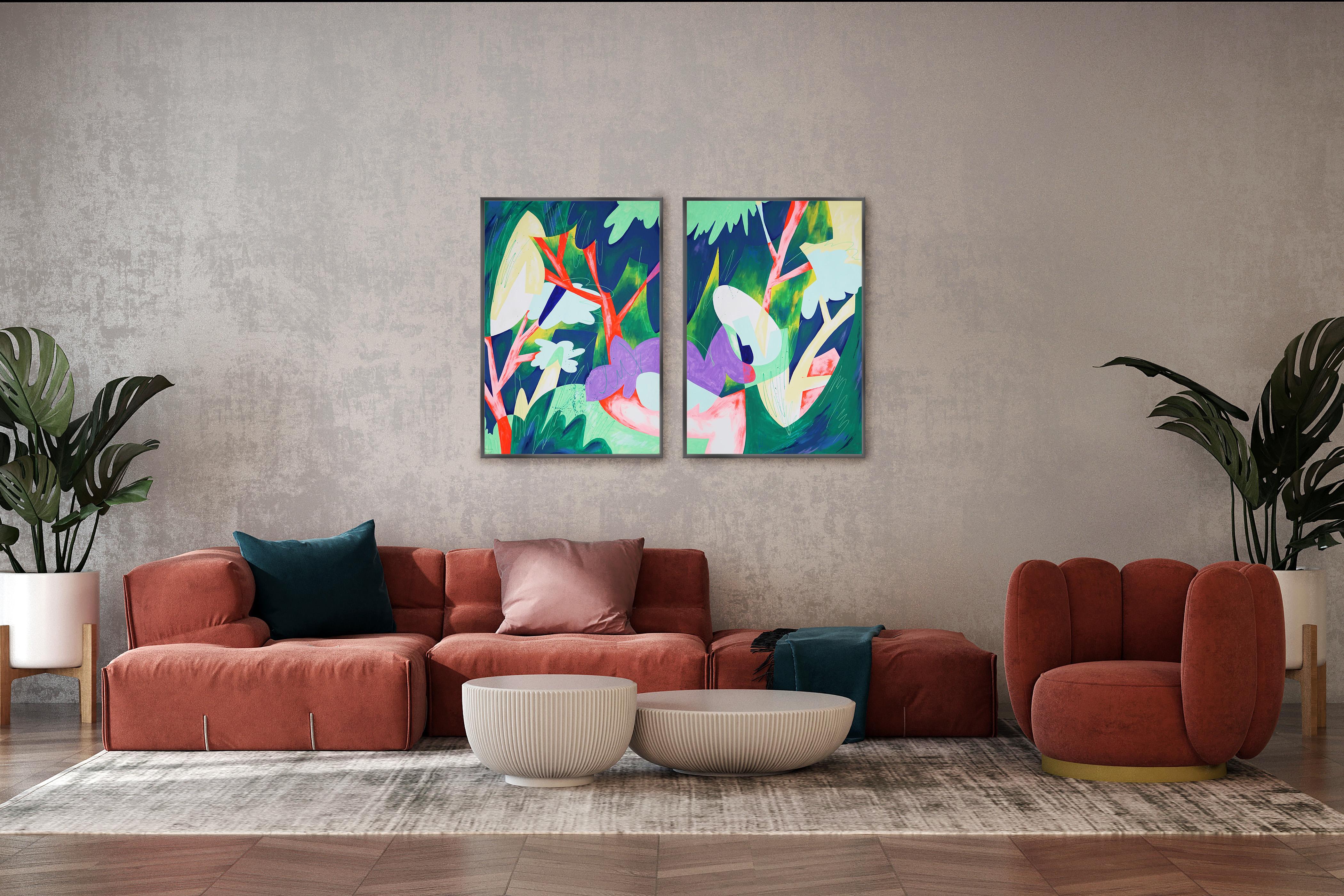 Perrine Honoré - Abstract Forest, Painting Diptych, Modern ...