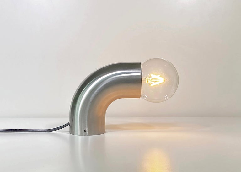 Perry Brushed Stainless Steel Table Lamp Clear Bulb For Sale at 1stDibs
