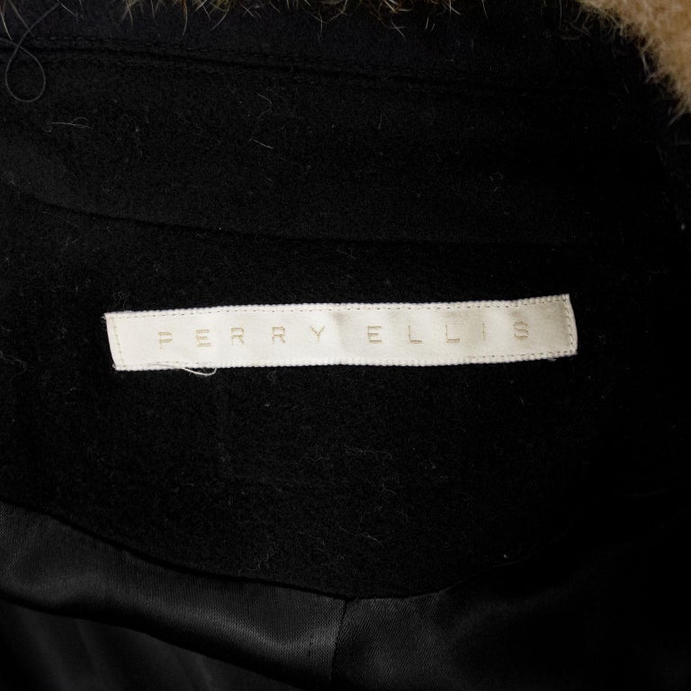 Perry Ellis 1980's Maxi Length Princess Style Coat with Fur Collar For ...