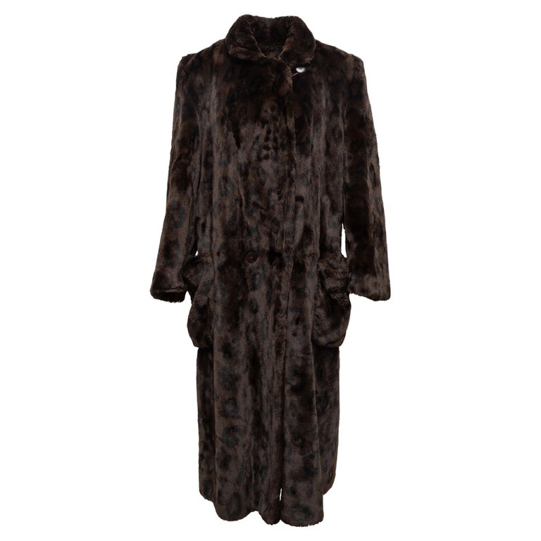 Perry Ellis Brown and Black Marc Jacobs Era Faux Fur Coat For Sale at ...