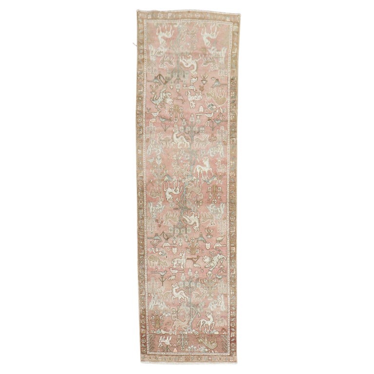 Persian Animal Pictorial Pink Color Runner For Sale at 1stDibs