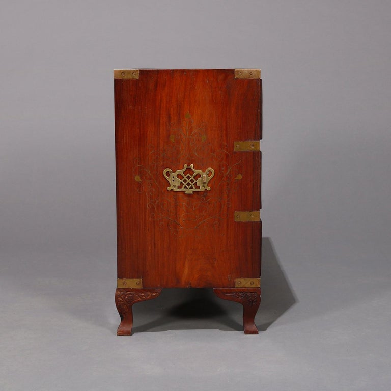 Persian Carved Mahogany and Damscene Four-Drawer Dowry Chest, 20th ...