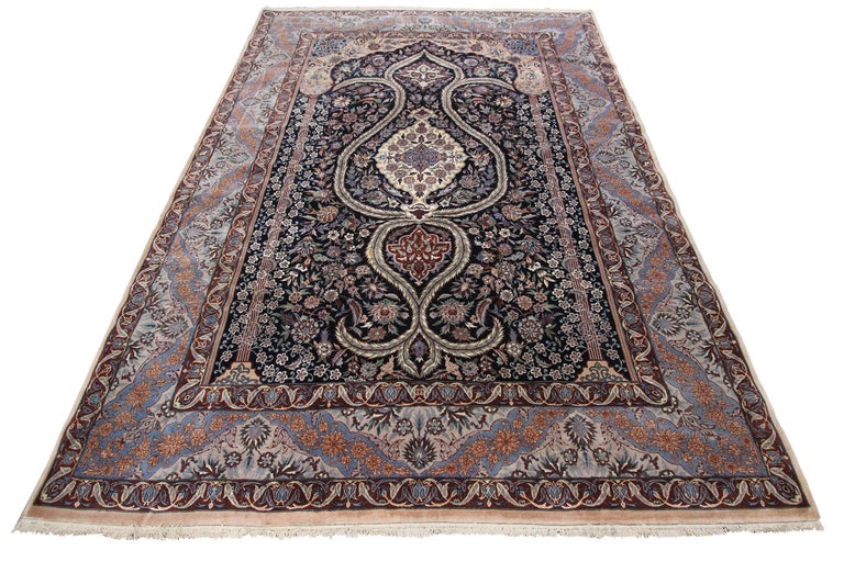 Persian Esfahan Rug Wool and Silk Persian Rug Silk Foundation Black ...