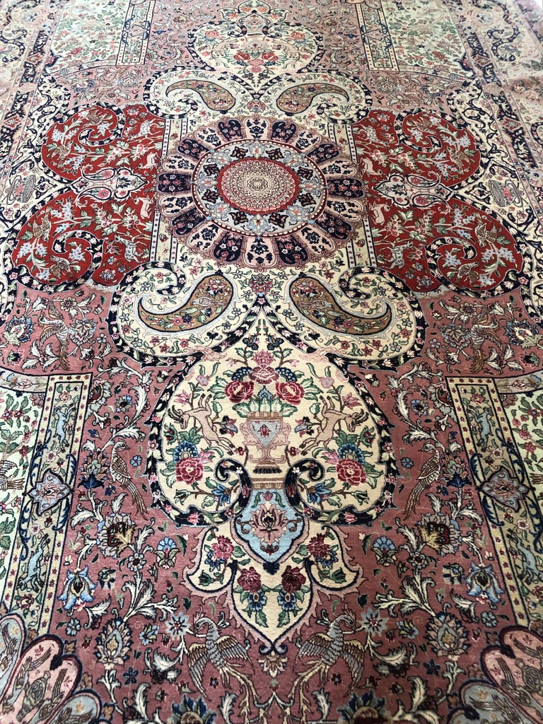 Persian Hand Knotted Medallion Floral Animal Print Tabriz Rug For Sale ...