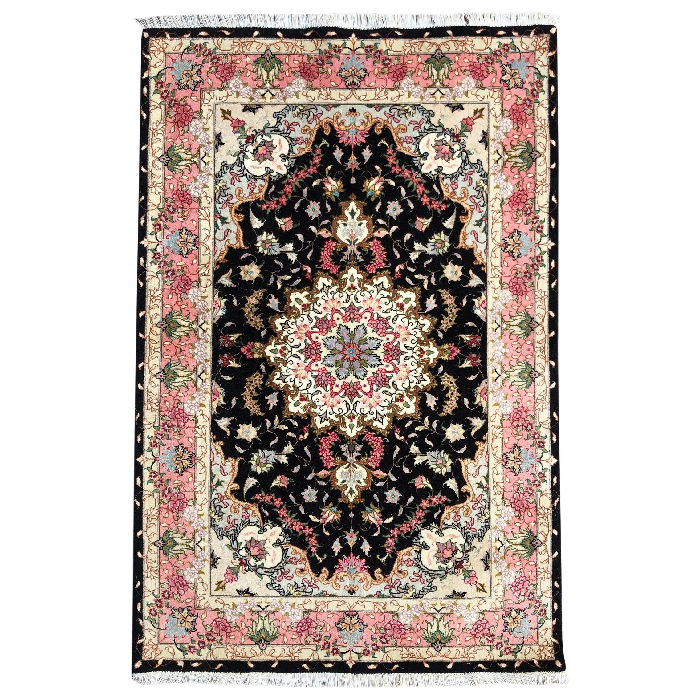 Persian Hand Knotted Medallion Floral Cream Blue Nain Rug 2000 Circa ...