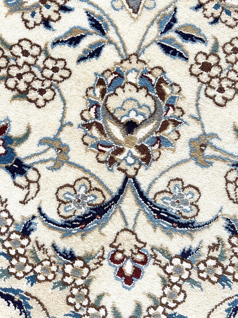 Persian Hand Knotted Medallion Floral Cream Blue Nain Rug 2000 Circa ...
