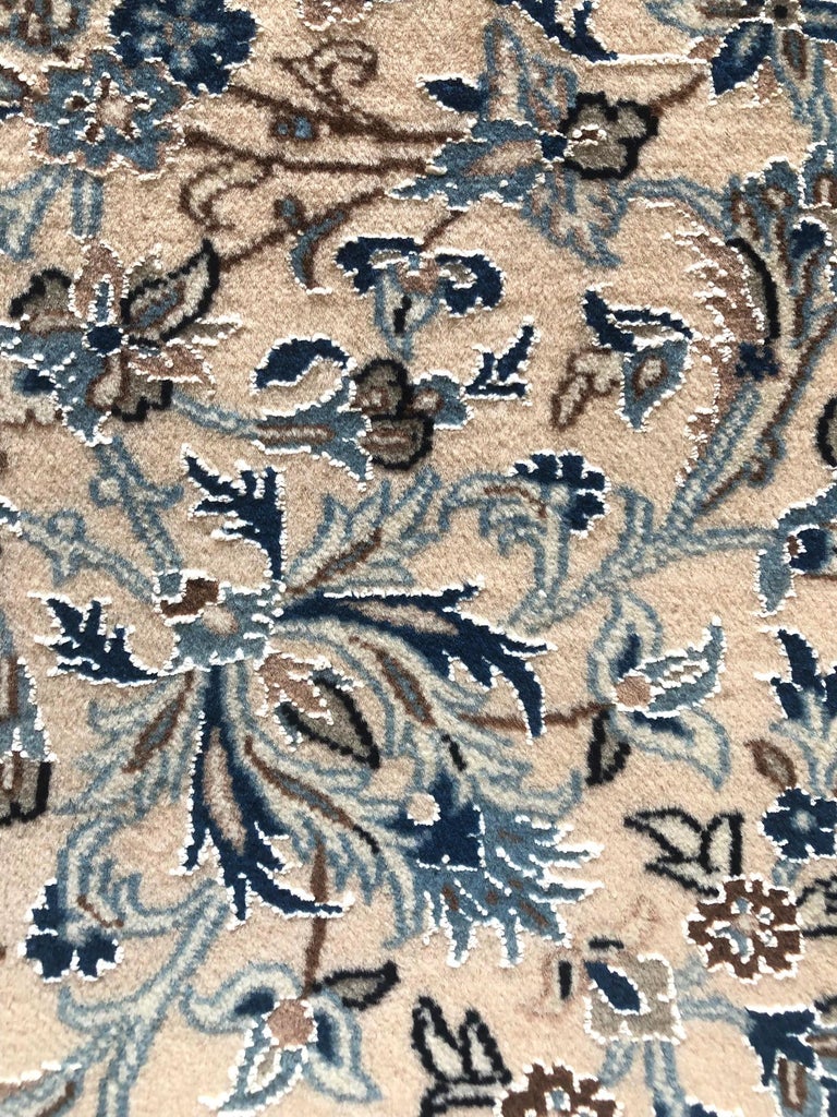 Persian Hand Knotted Medallion Floral Dark Blue Nain Rug, circa 1960s ...