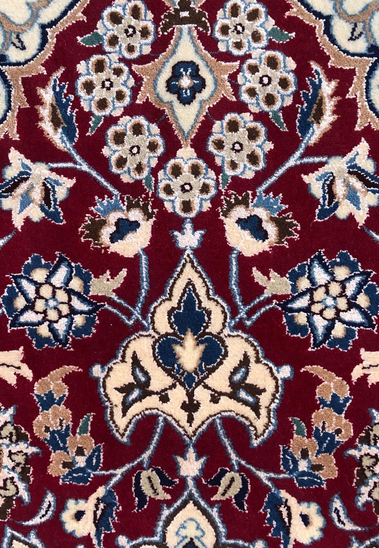 Persian Hand Knotted Medallion Floral Red Cream Nain Round Rug at 1stDibs