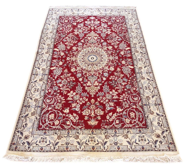 Persian Hand Knotted Medallion Floral Red Nain Rug, circa 1980s For ...