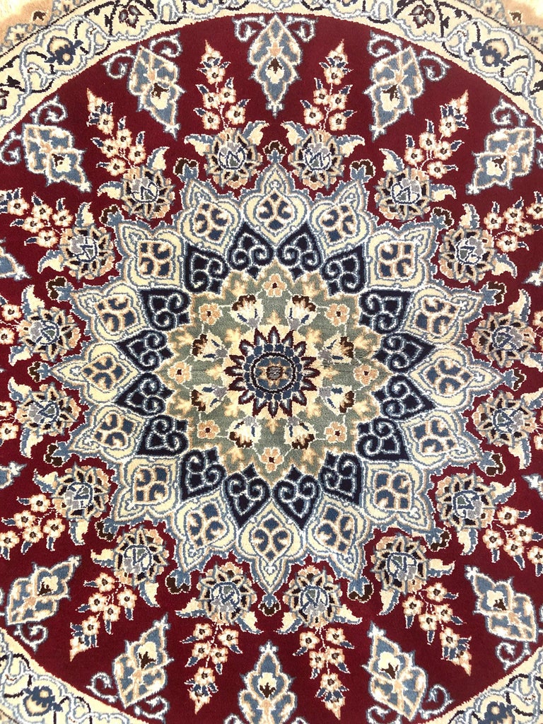 Persian Hand Knotted Medallion Floral Red Nain Rug For Sale at 1stDibs ...