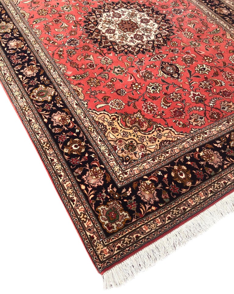 Persian Hand Knotted Medallion Floral Red Tabriz Rug 50 Raj at 1stDibs
