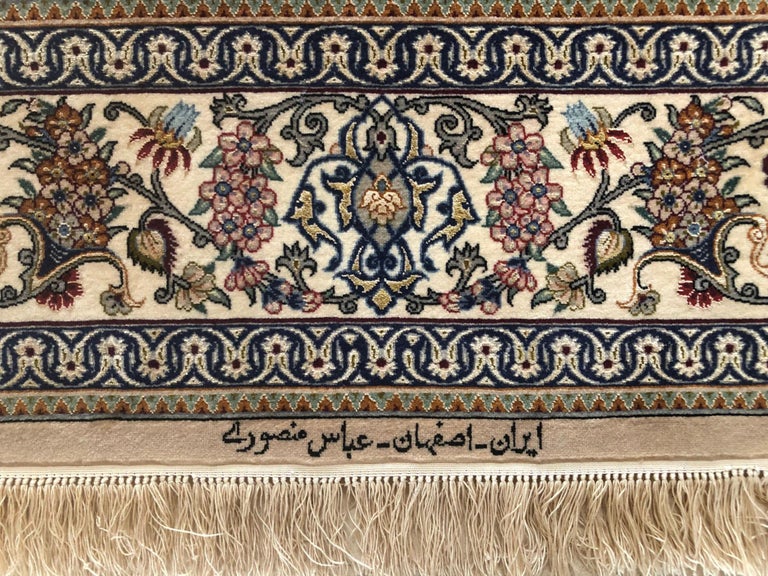Persian Hand Knotted Medallion Floral Silk Isfahan Rug For Sale at 1stDibs