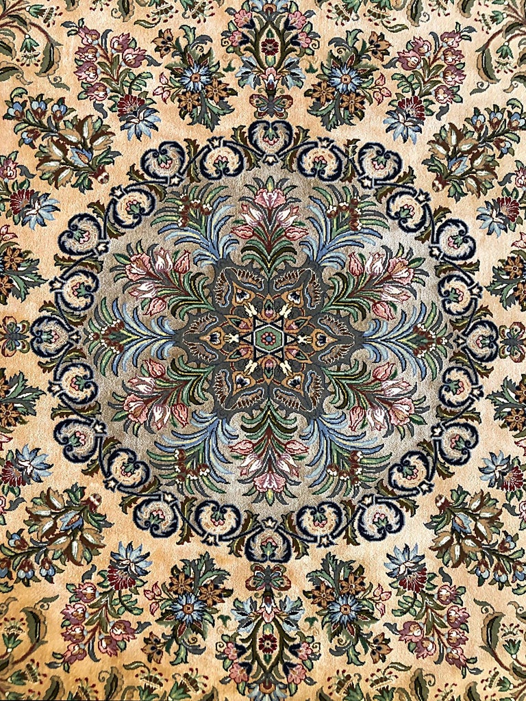 Persian Hand Knotted Medallion Silk Floral Isfahan Rug For Sale at 1stDibs