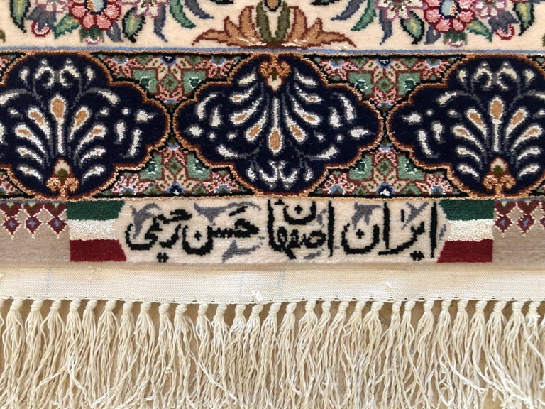 Persian Hand Knotted Medallion Silk Floral Isfahan Rug For Sale at 1stDibs