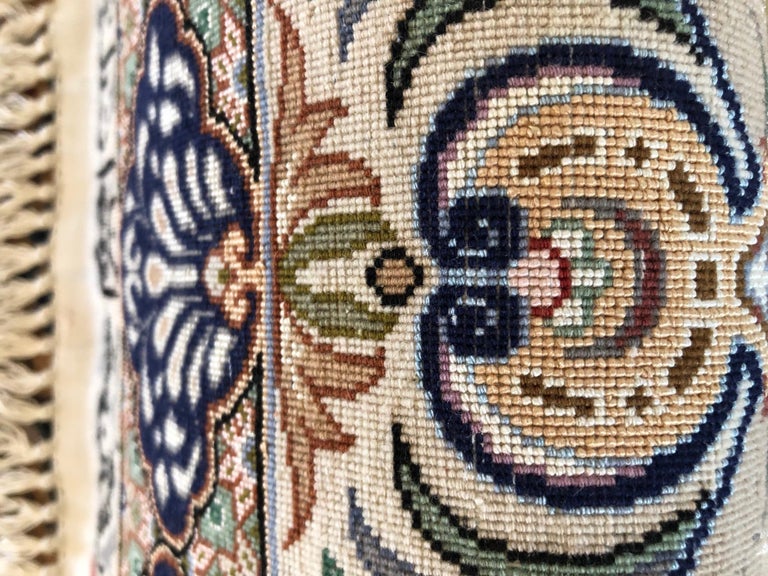 Persian Hand Knotted Medallion Silk Floral Isfahan Rug For Sale at 1stDibs