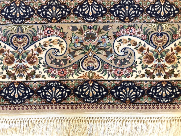 Persian Hand Knotted Medallion Silk Floral Isfahan Rug For Sale at 1stDibs