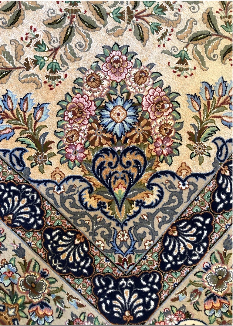 Persian Hand Knotted Medallion Silk Floral Isfahan Rug For Sale at 1stDibs