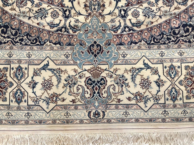 Persian Hand Knotted Oval Medallion Floral Cream Blue Nain Rug 6 La For ...