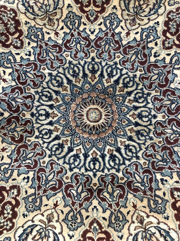 Persian Hand Knotted Oval Medallion Floral Cream Blue Nain Rug 6 La For ...