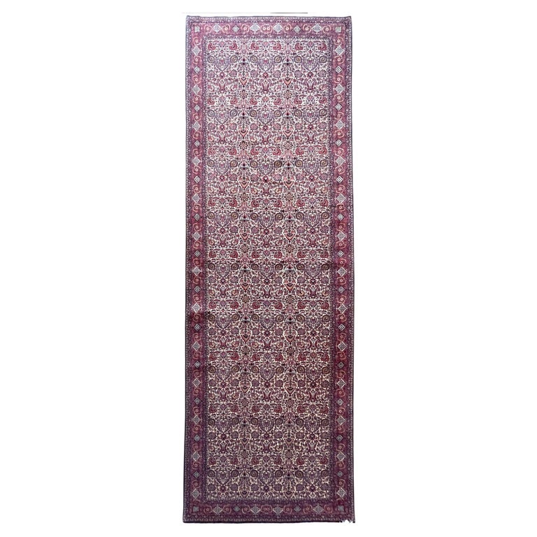 Persian Hand Knotted Red All over Design Semi Floral Red Bijar Bidjar Runner Rug For Sale at 1stDibs