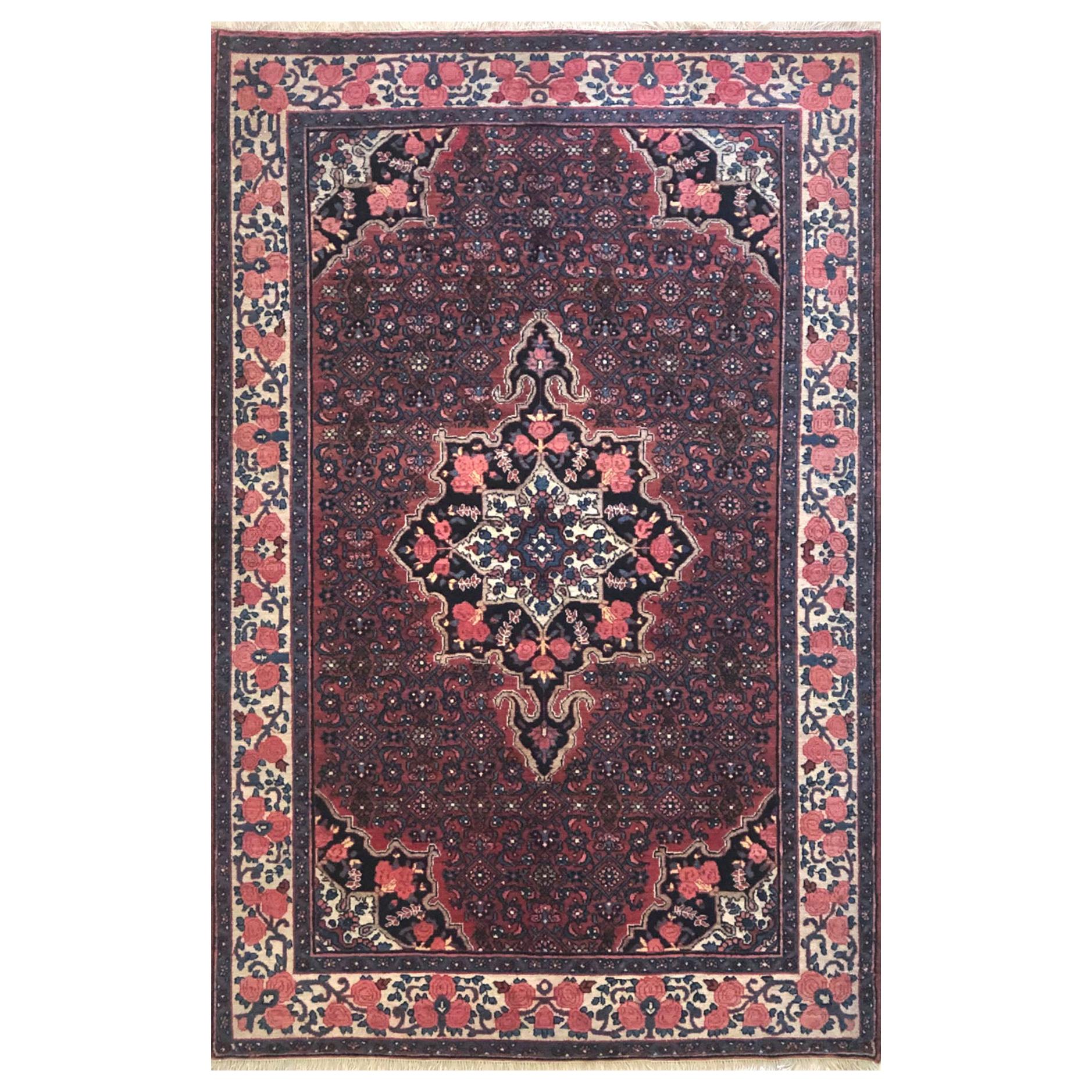 Persian Hand Knotted Red Diamond Medallion Bijar 'Bidjar' Rug For Sale at 1stDibs