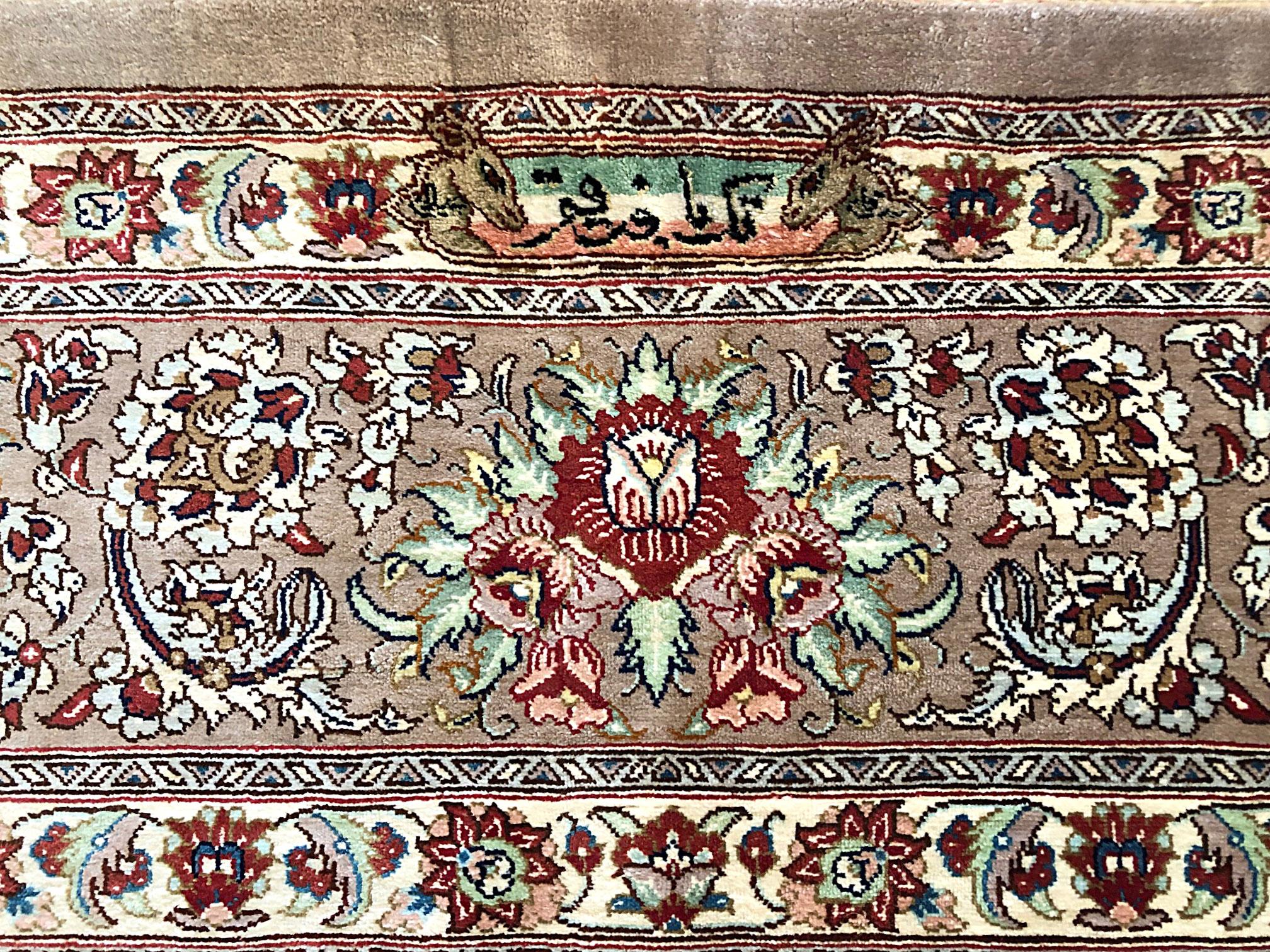 Persian Hand Knotted Silk Medallion Floral Qum Rug at 1stDibs