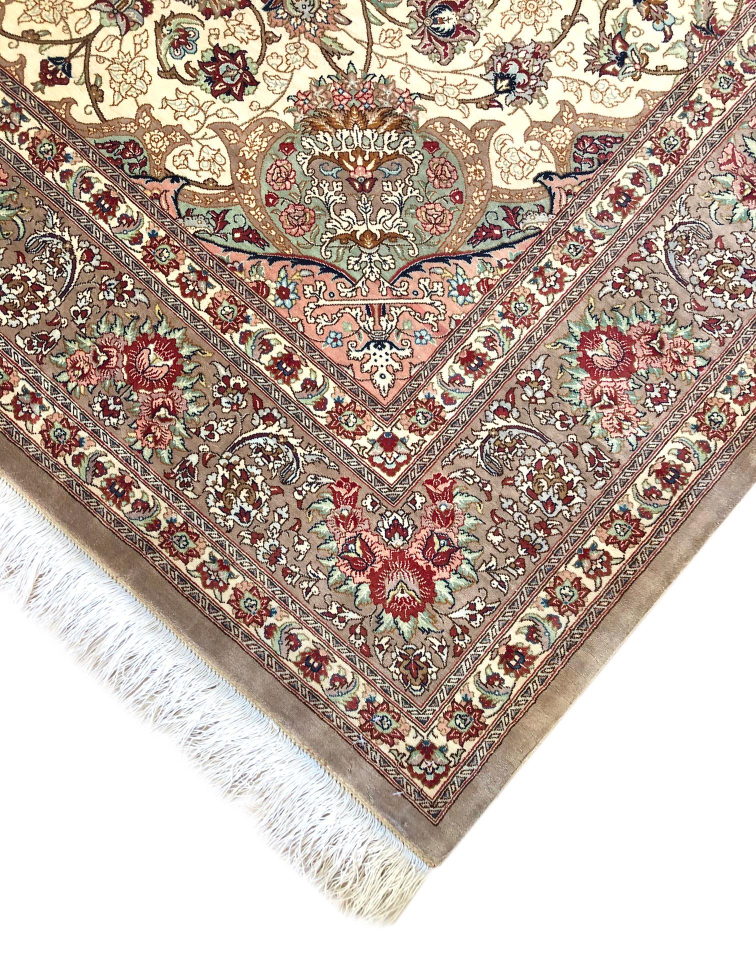 Persian Hand Knotted Silk Medallion Floral Qum Rug at 1stDibs