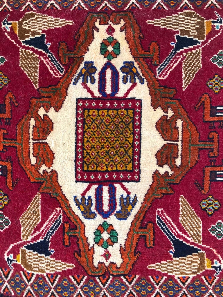 Persian Hand Knotted Tribal Bird Motif Red Ghashghai Rug at 1stDibs ...