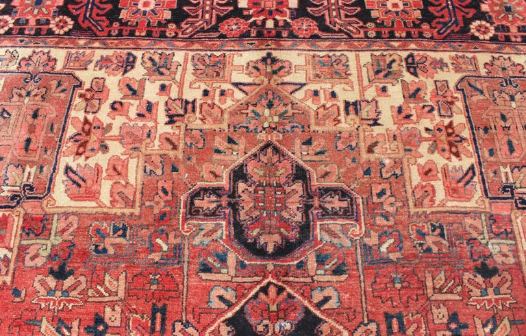 Persian Heriz Rug with Stylized Geometric Medallion in Rust Red, Ivory ...