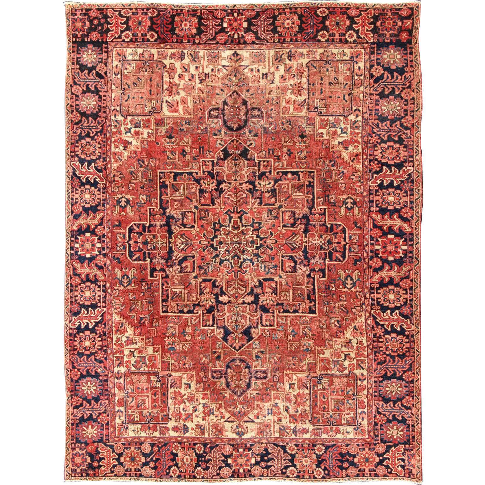 Semi Antique Persian Heriz Rug with Stylized Medallion Design in Red ...