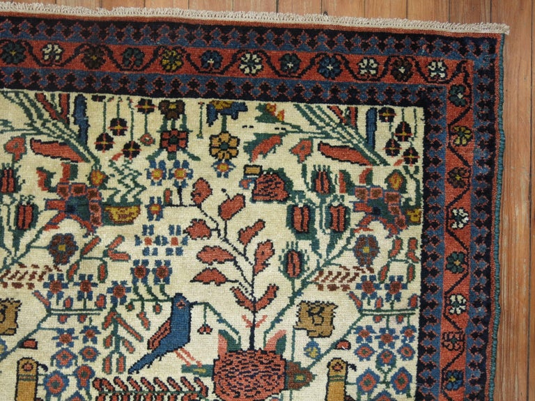 Ivory Field Pigeon Bird Traditional 20th century Persian Pictorial Rug ...