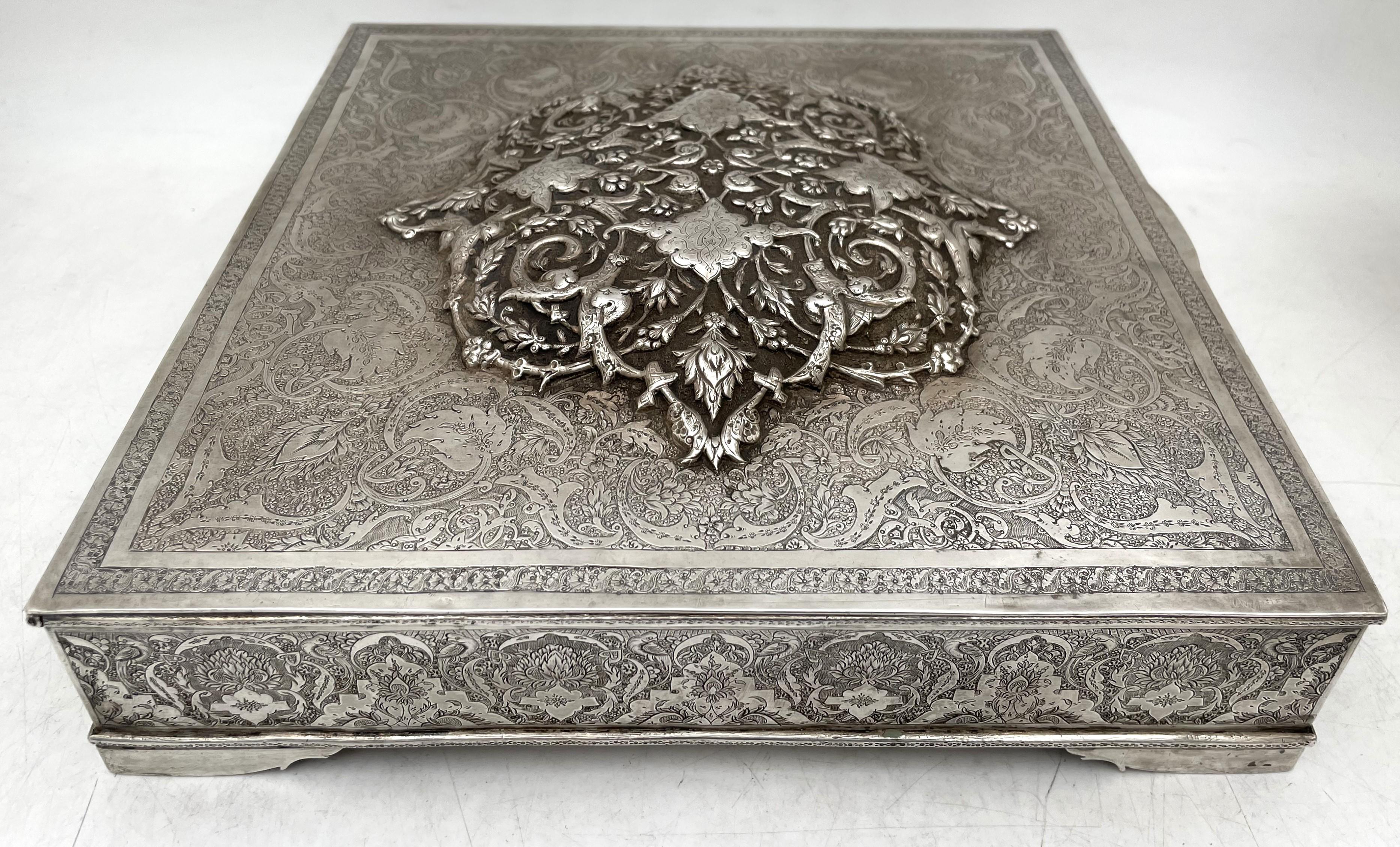 Persian Silver Box with Hand Chased and Repousse Decoration For Sale at ...