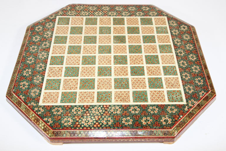 Middle Eastern Micro Mosaic Octagonal Chess Game with Horn Pieces For ...