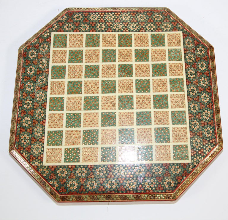 Middle Eastern Micro Mosaic Octagonal Chess Game with Horn Pieces For ...