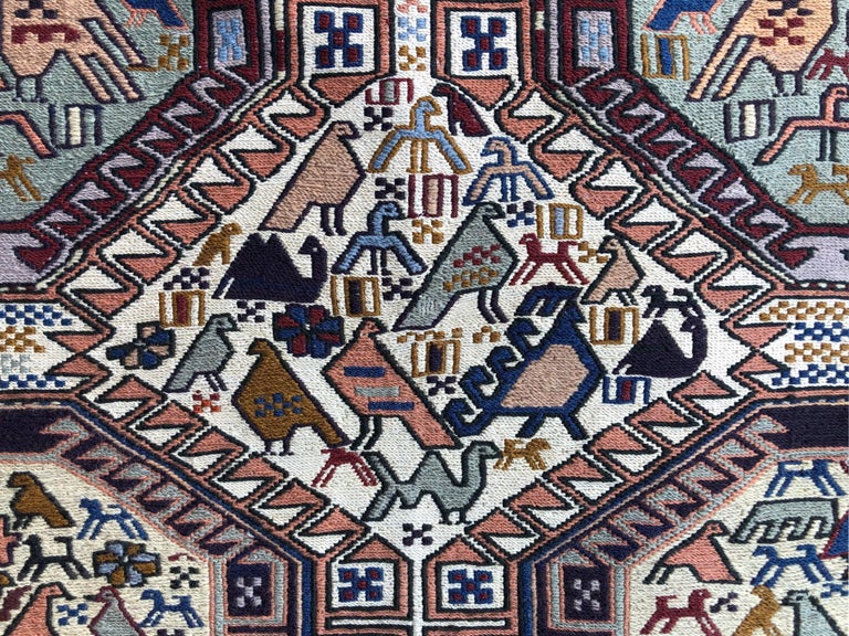 Persian Sumak Multi-Color Tribal Animal Motif Kilim Rug For Sale at ...