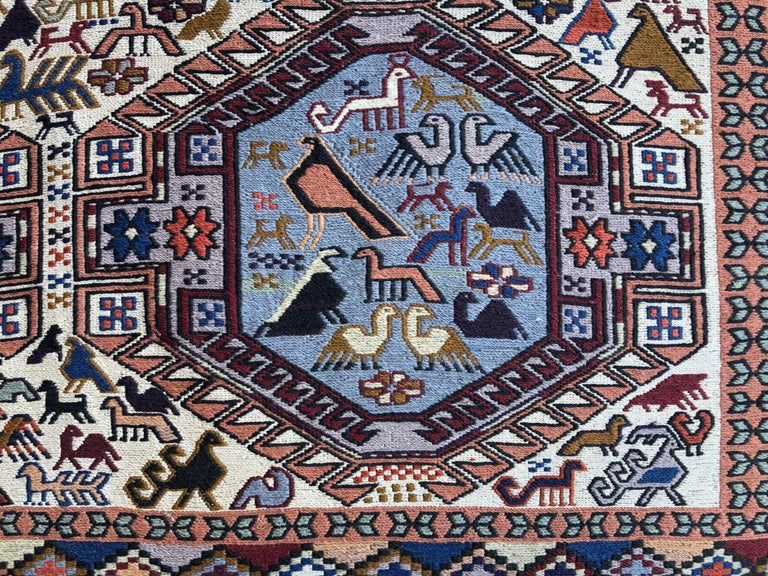 Persian Sumak Multi-Color Tribal Animal Motif Kilim Rug For Sale at ...