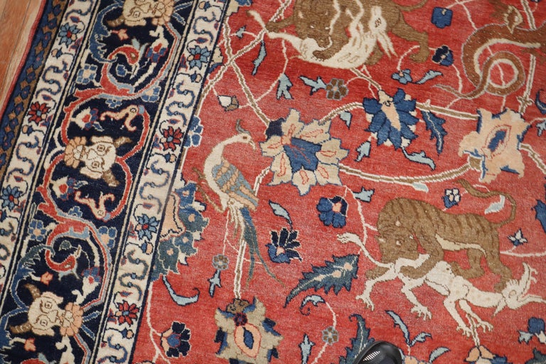 Persian Tabriz Hunting Animal Pictorial Rug For Sale at 1stDibs